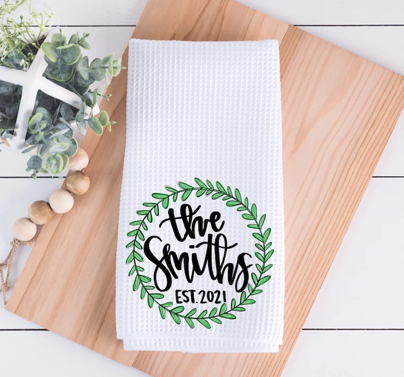 Personalized Last Name Kitchen Towel – Painted Skies Creative Studio